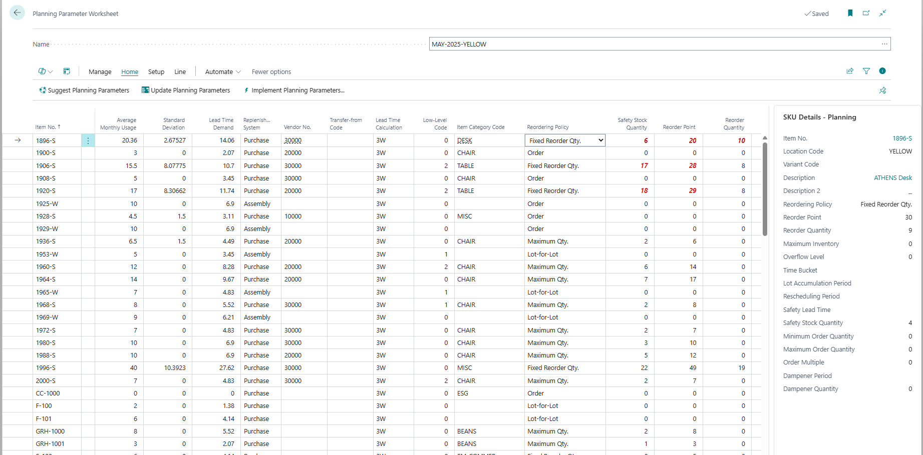 Using the Planning Parameter Worksheet | Naviona | Business Central ERP ...